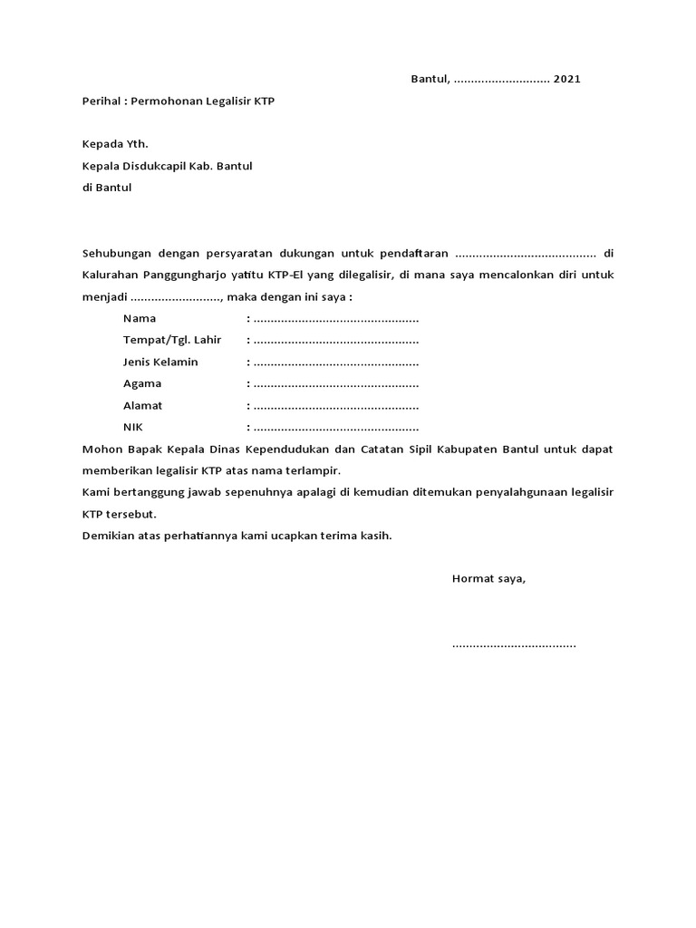 Contoh Mohon Legalisir | PDF