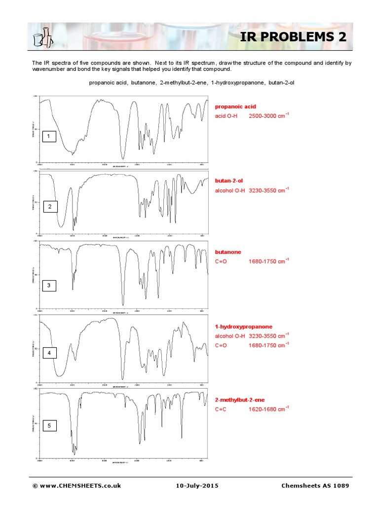 Chemsheets AS 1089 (IR Problems 2) ANS Ameu74 | PDF | Infrared Spectroscopy | Physical Sciences
