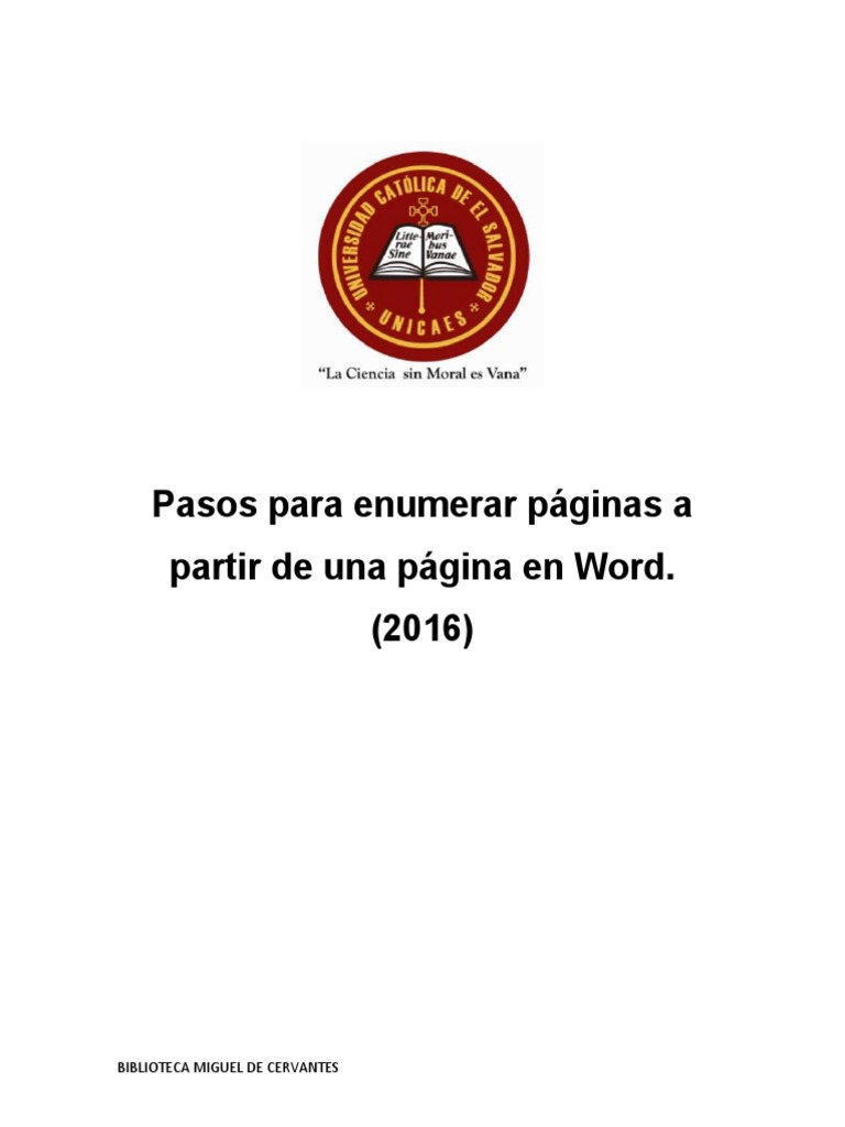 Pasos para Enumerar Páginas A Partir de Una Página en Word | PDF