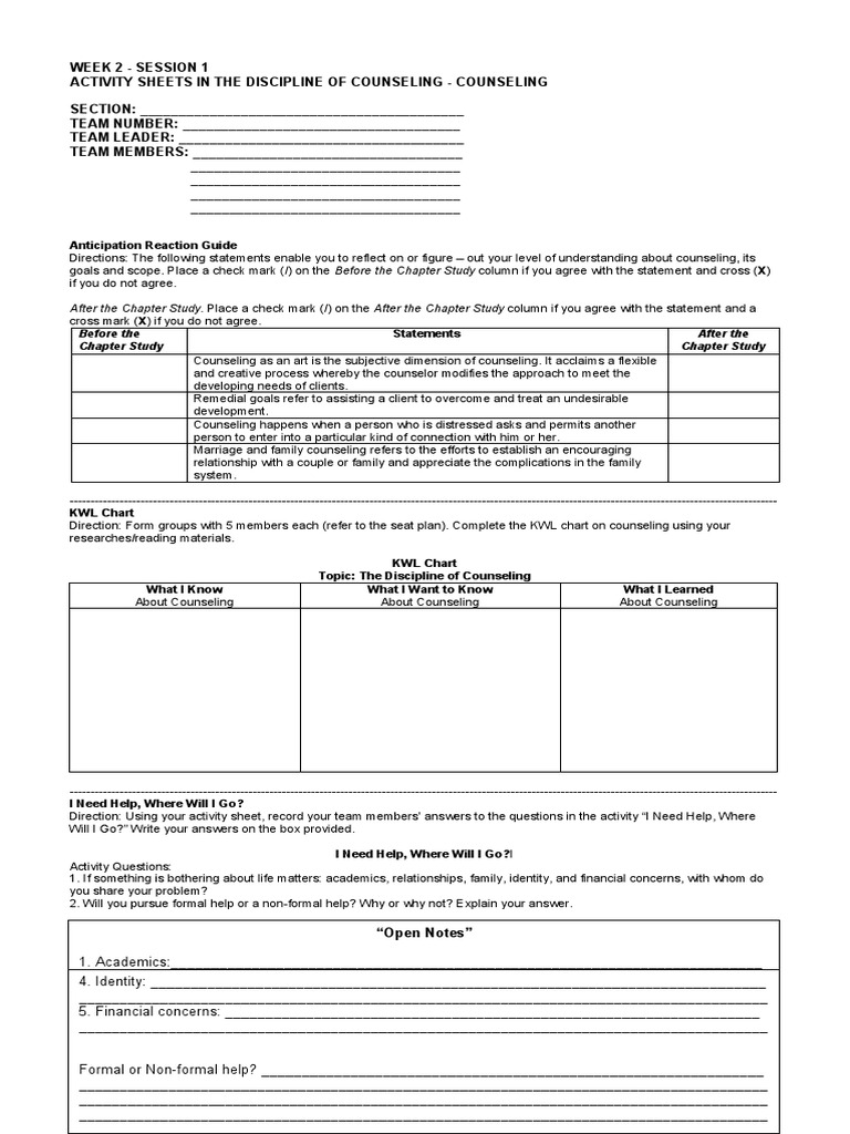 DIASS Week 2 Activity Sheets | PDF | School Counselor | Counseling ...