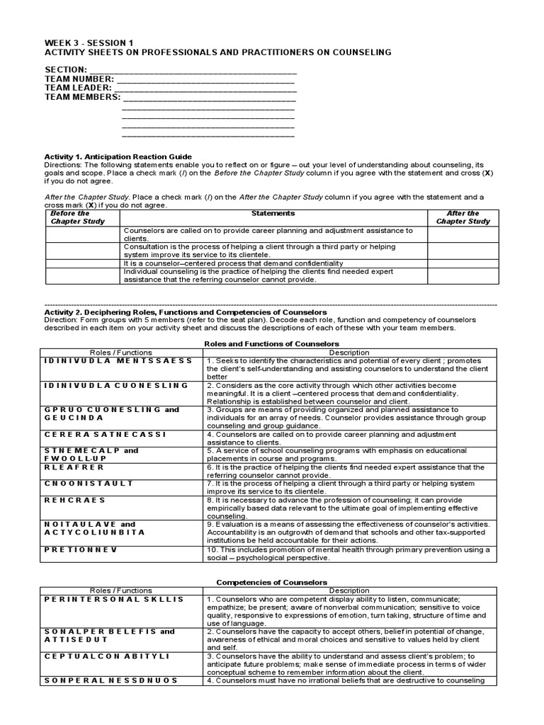 Diass Week 3 Activity Sheets Pdf Psychotherapy Counseling Psychology
