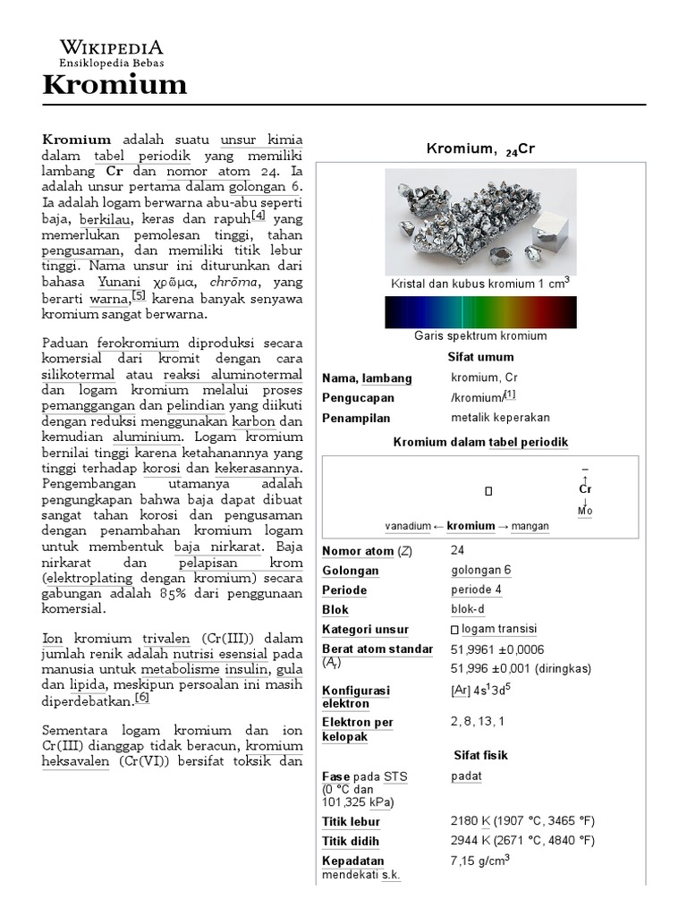 Kromium - Wikipedia Bahasa Indonesia, Ensiklopedia Bebas | PDF