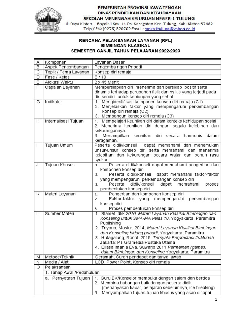 RPL KONSEP DIRI REMAJA (Ganjil) | PDF | Karier & Perkembangan