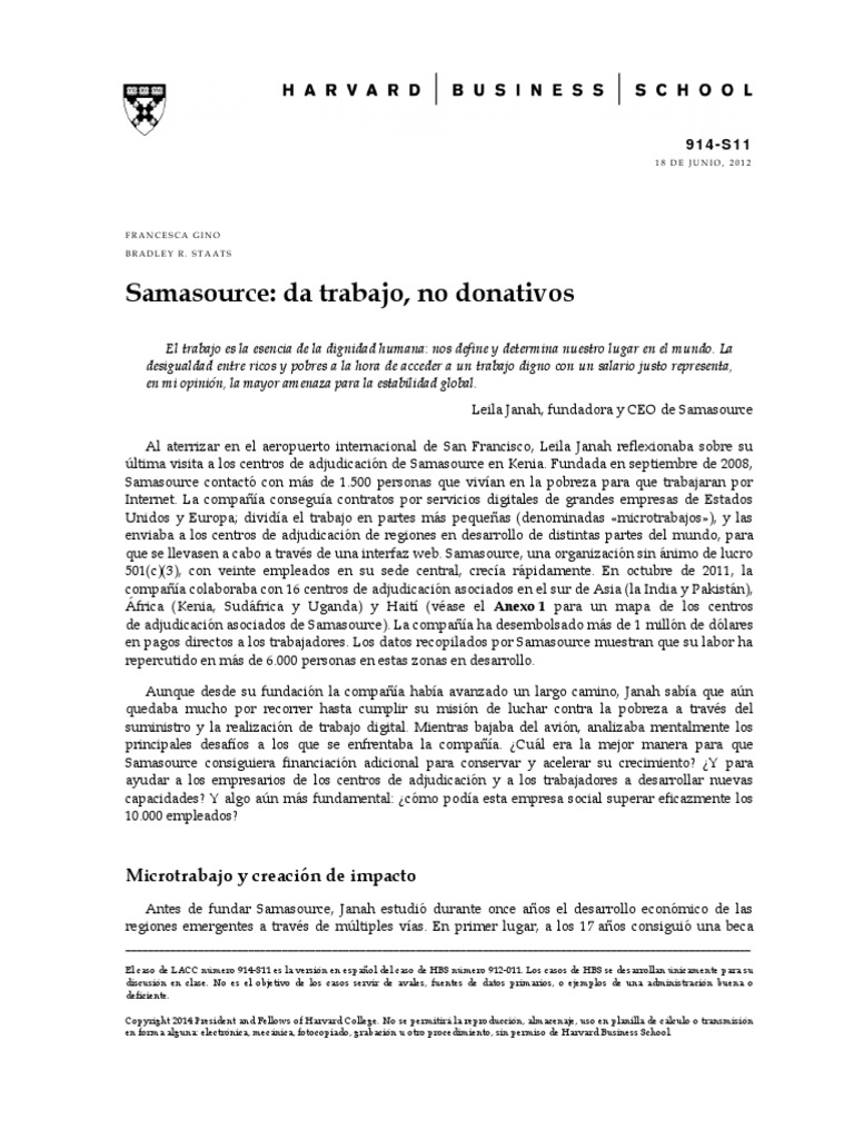 HBS - Samasource Da Trabajo - No Donativos - GC | PDF | Crowdsourcing | Calidad (comercial)