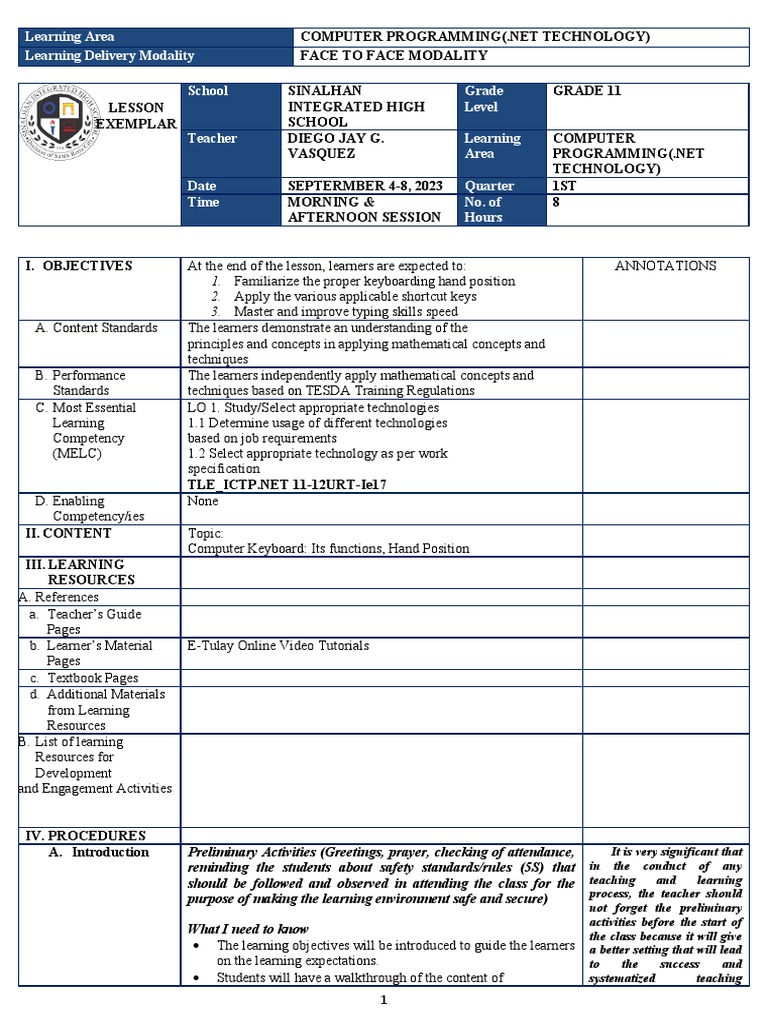 CP (.Net Technology) LE Q1 W2 | PDF | Learning | Teachers