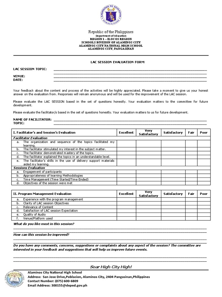 LAC Session Evaluation Form | PDF | Facilitator | Evaluation
