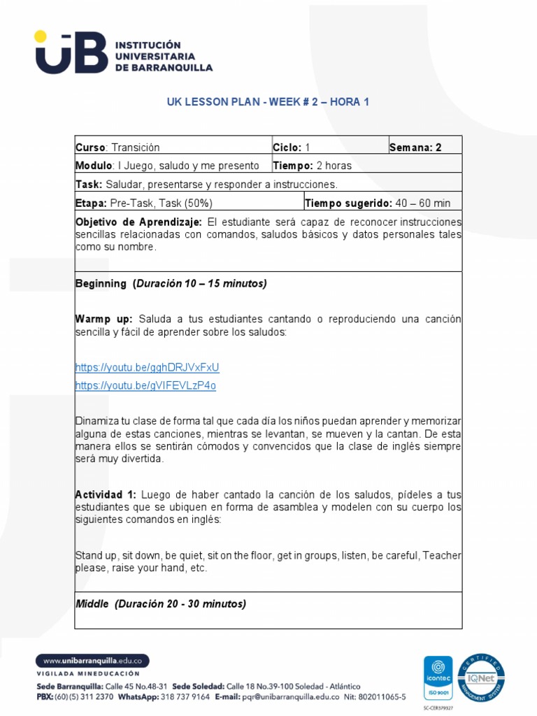 Lesson Plan Week 2 | PDF
