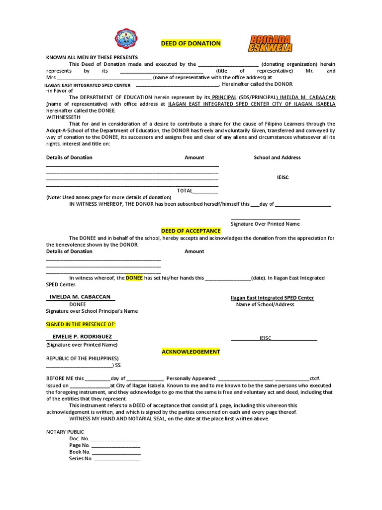 Deed of Donations | PDF | Civil Law (Common Law) | Property Law