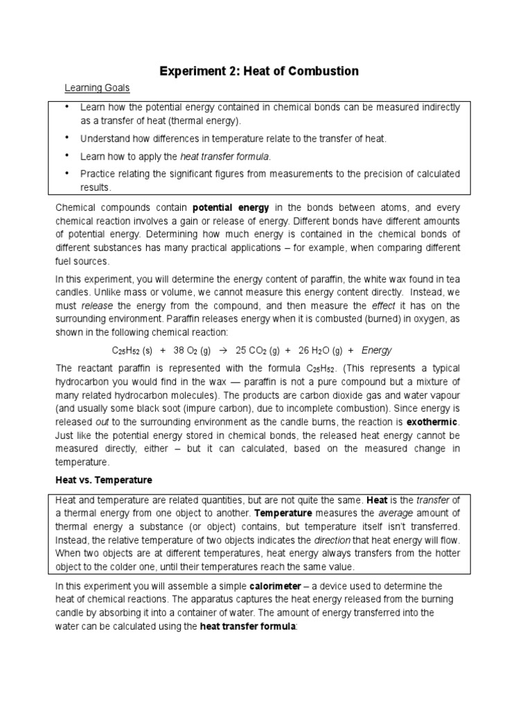 Experiment 2 - Chem 070 2 | PDF | Heat | Combustion