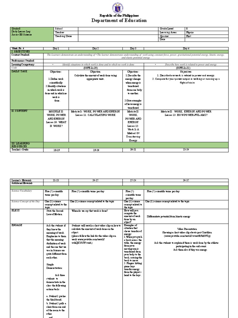 Science8 Q1 Wk4 | PDF | Potential Energy | Force