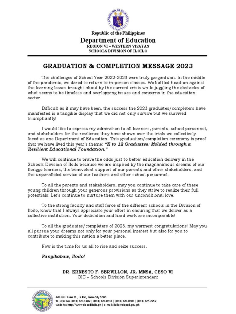 Graduation Completion Message 2023 SDS | PDF Graduation Completion Message 2023 SDS | PDF