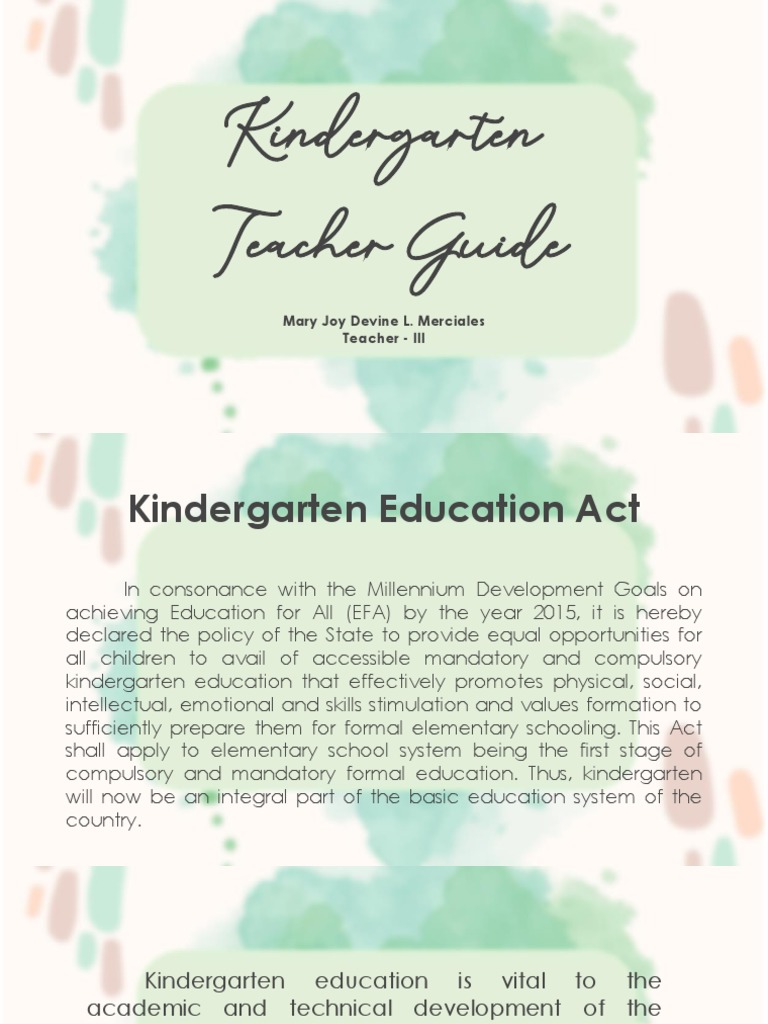 Kindergarten Teacher Guide | PDF | Kindergarten | Curriculum