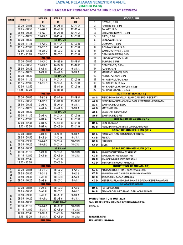 Jadwal Pelajaran 2023-2024 | PDF