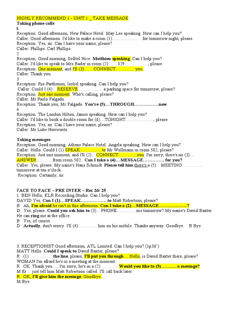 Taking Calls and Messages Guide | PDF | Art
