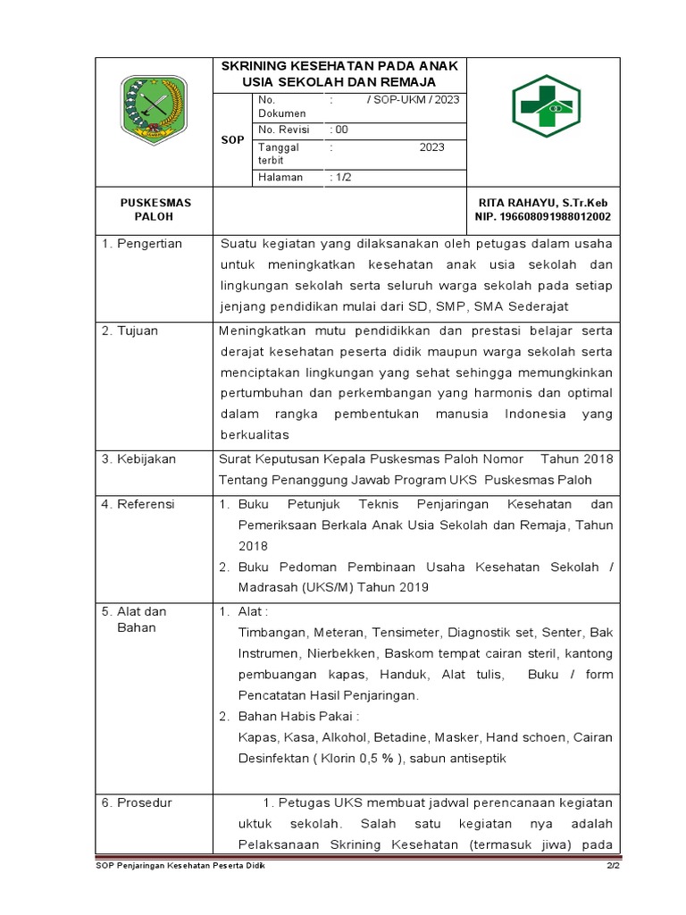 SOP Penjaringan | PDF