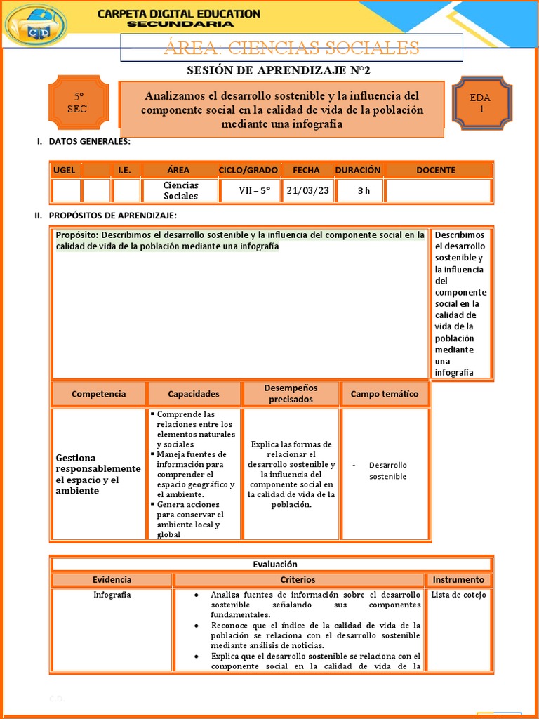 5° Sesión de Aprendizaje Sesión2-Sem.1-Exp 1 | PDF | Aprendizaje | Desarrollo sostenible
