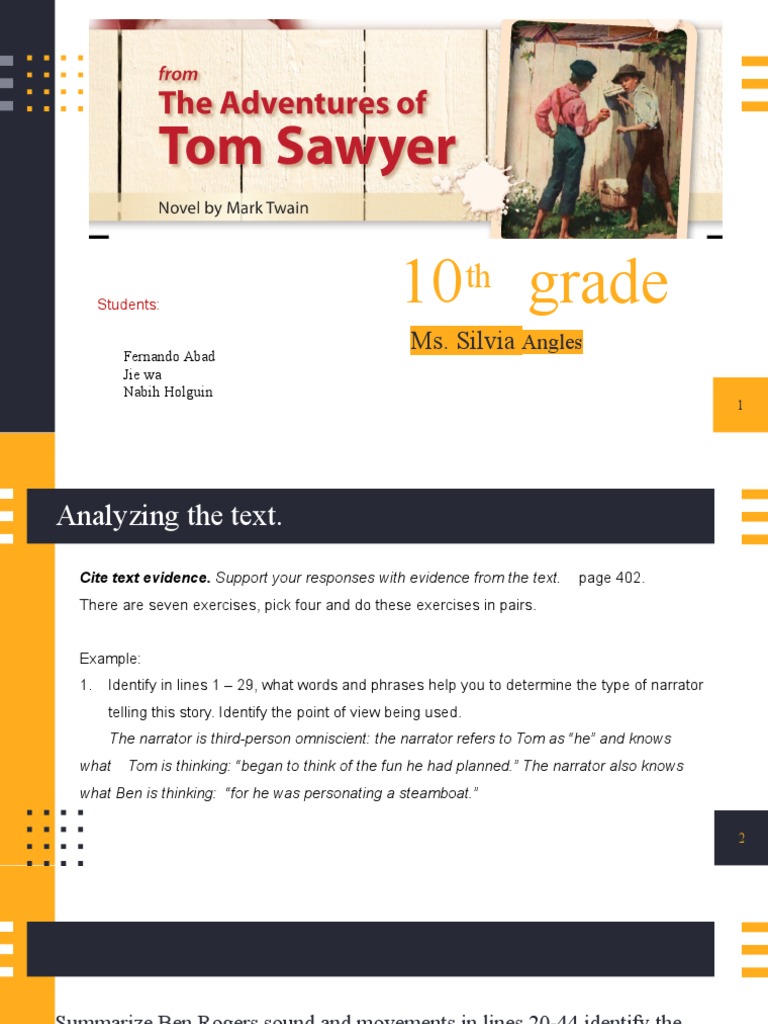 The Adventures of Tom Sawyer Analyzing The Text | PDF | Narration