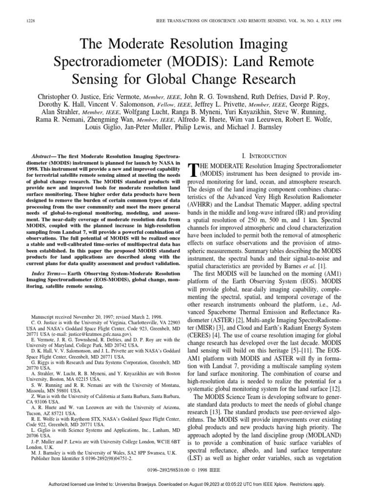 The Moderate Resolution Imaging Spectroradiometer MODIS Land Remote ...