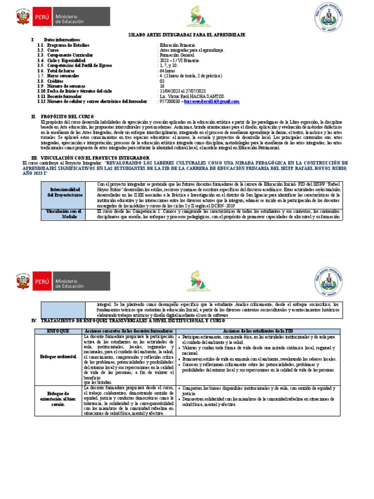 SILABO Artes Integradas para El Aprendizaje. | PDF | Evaluación | Enseñando