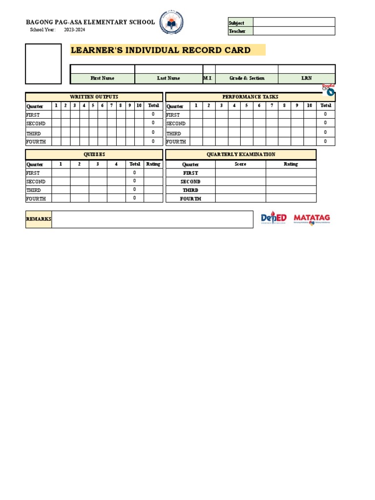 Learner's Individual Record Card (Excel) | PDF | Learning | Cognition Learner's Individual Record Card (Excel) | PDF | Learning | Cognition