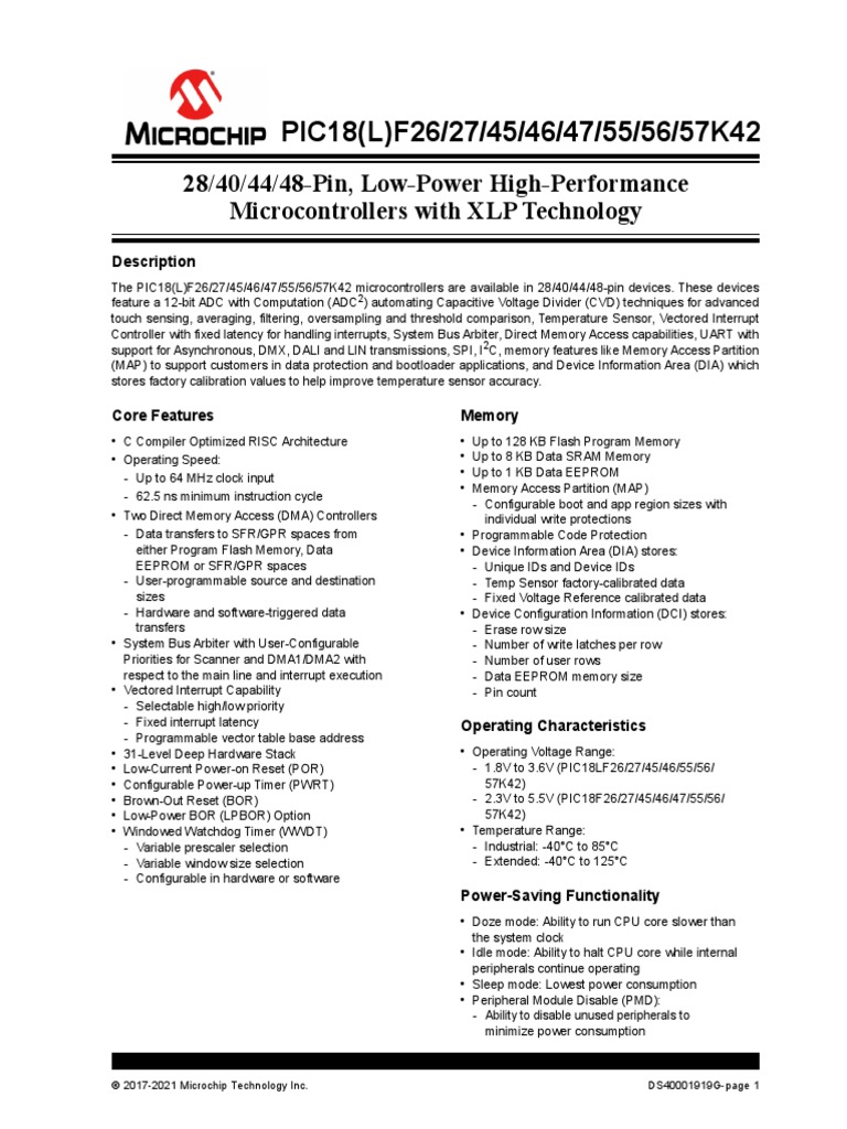 PIC18 (L) F26 27 45 46 47 55 56 57K42 Data Sheet 40001919G | PDF ... PIC18 (L) F26 27 45 46 47 55 56 57K42 Data Sheet 40001919G | PDF ...