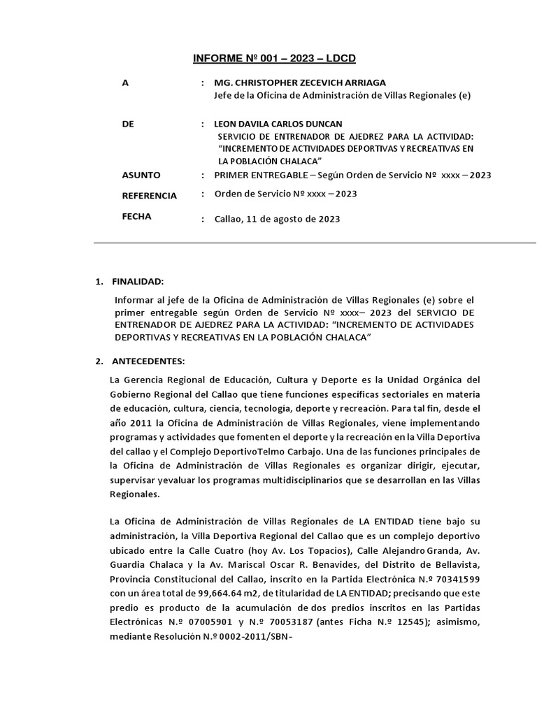 Informe de Servicio Leon Davila Carlos Duncan | PDF