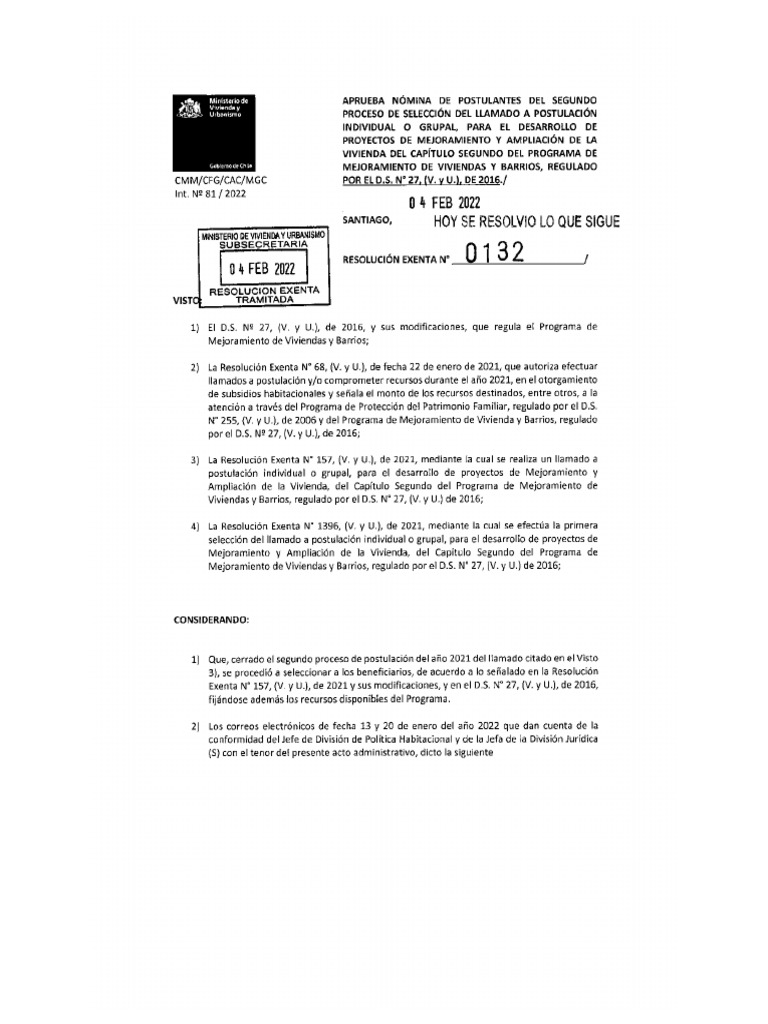 Res.N°132 - 2° Selección Cap. II DS27 - 2021 (Con Nómina) | PDF