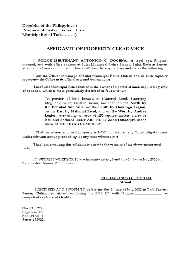 Affidavit of Property Clearance | PDF | Politics | Law