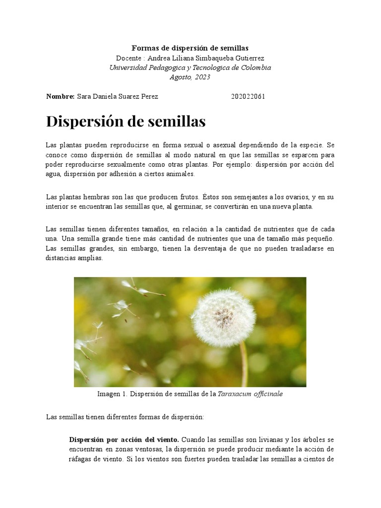 Formas de Dispersión de Semillas | PDF | Reproducción de plantas ...