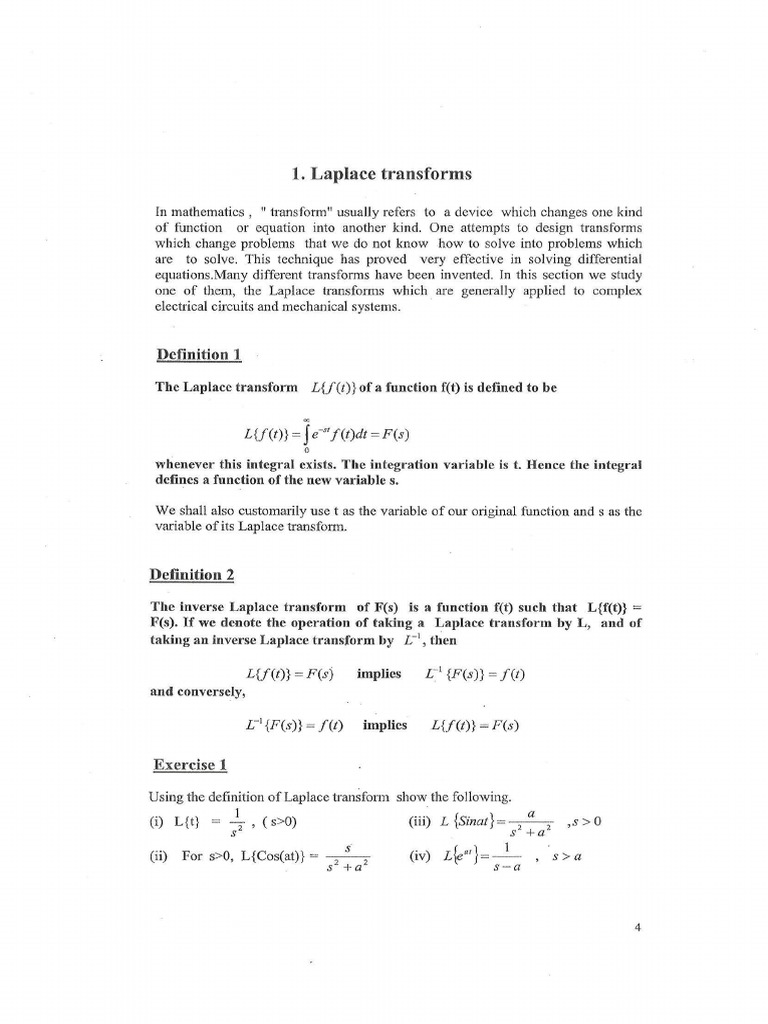 Lesson 01 - Laplace - Note | PDF | Laplace Transform | Function (Mathematics)