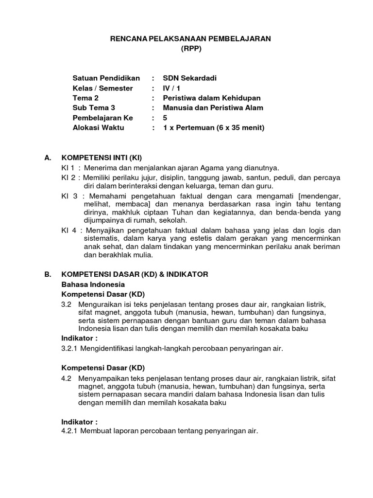 Rpp Kelas 4 Konservasi Air Pdf