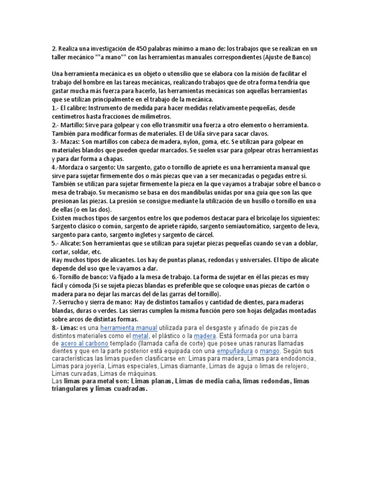 Herramientas Manuales Act 2 | PDF | Herramientas | Tornillo