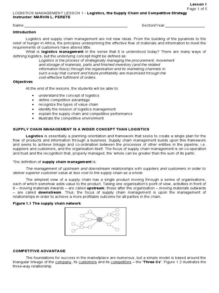 Logistics Management - Lesson 1 Logistics The Supply Chain and ...