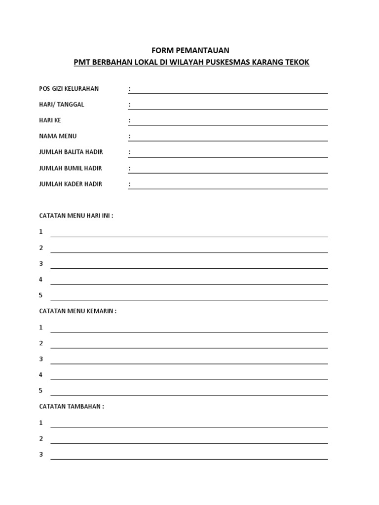 Form Pemantauan PMT Lokal Puskesmas KT | PDF