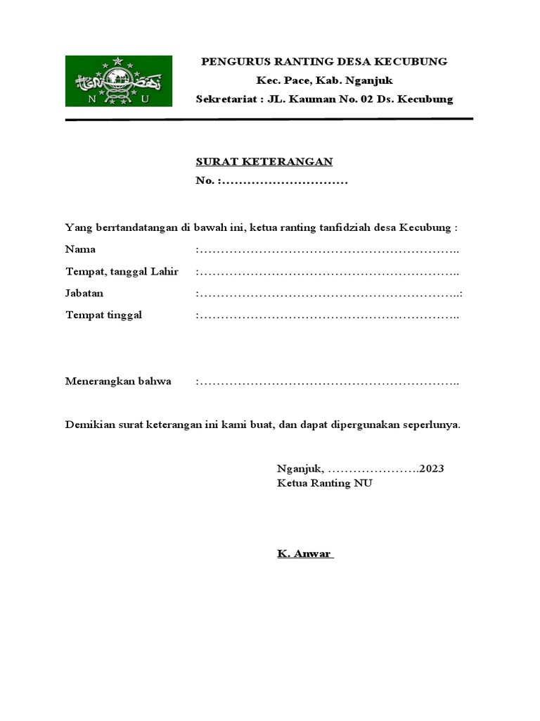 Pengurus Ranting Desa Kecubung | PDF