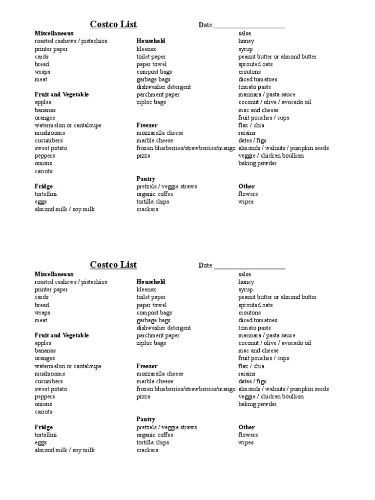 Costco List | PDF | Fruit | Vegetables