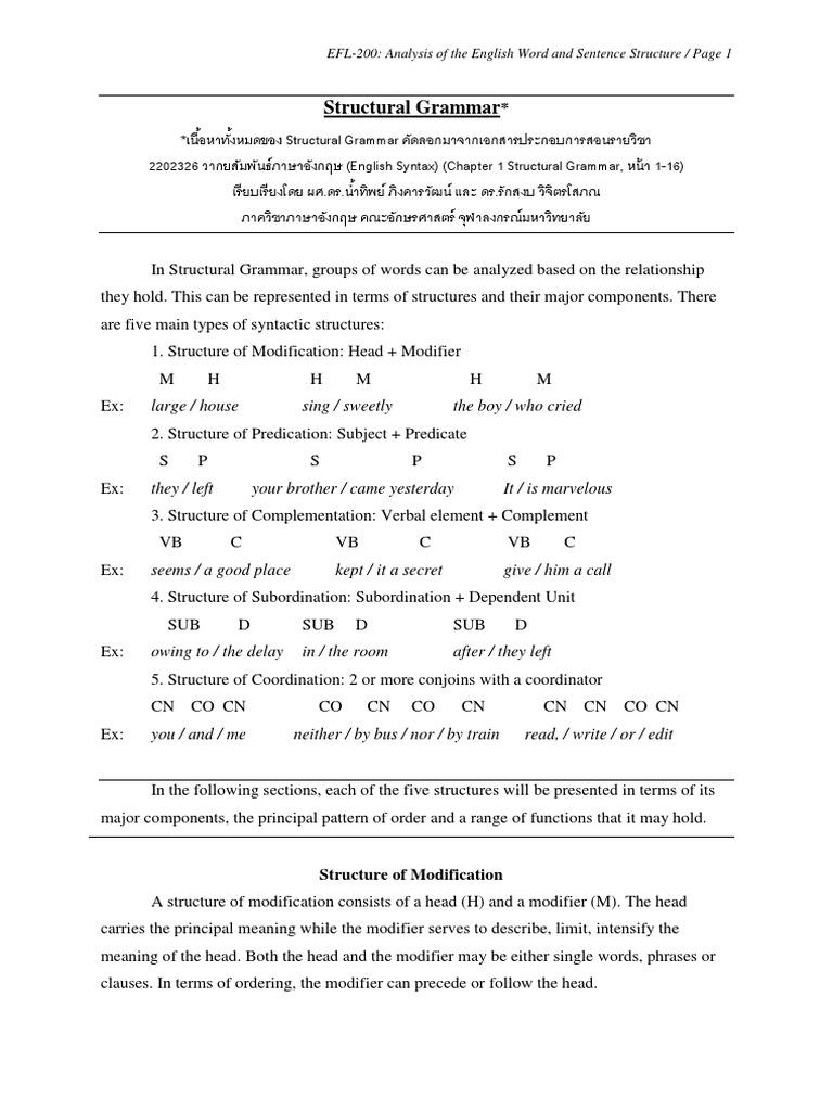 Structure of Modification | PDF | Verb | Phrase