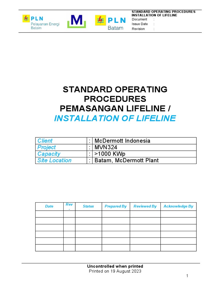 Lifeline Installation Standard Procedures | PDF | Welding | Construction