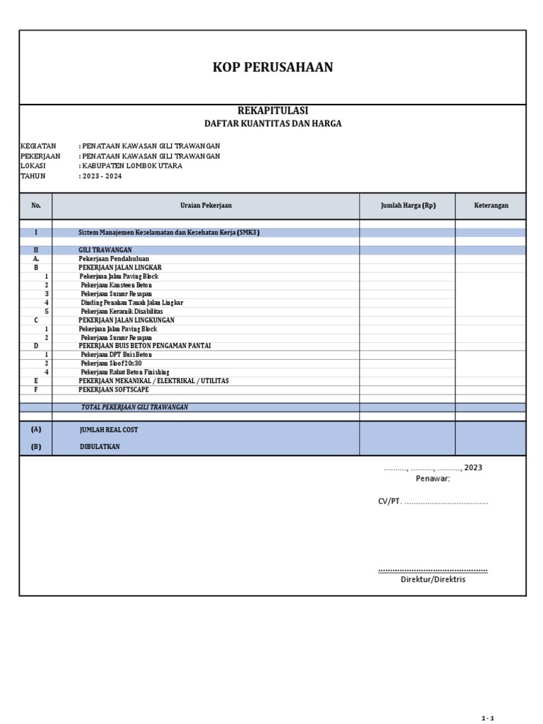 Boq Kosong Gili Trawangan 23.08.2023 1 | PDF