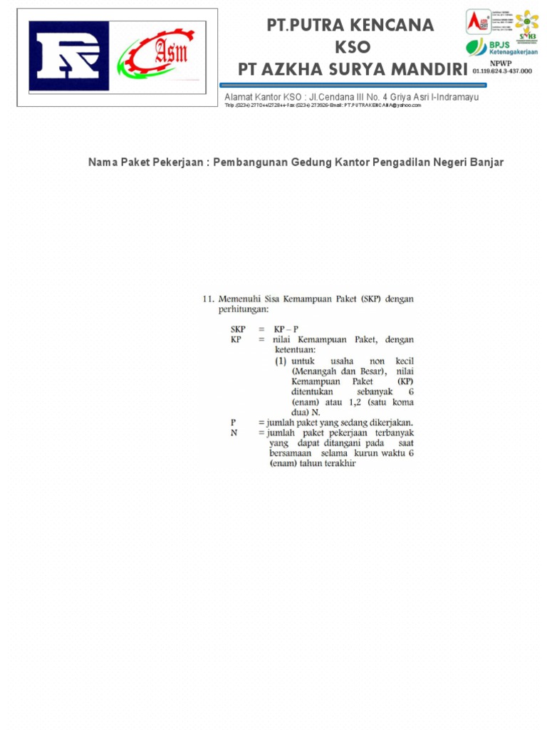 Aplod SKP PT Putra Kencana | PDF