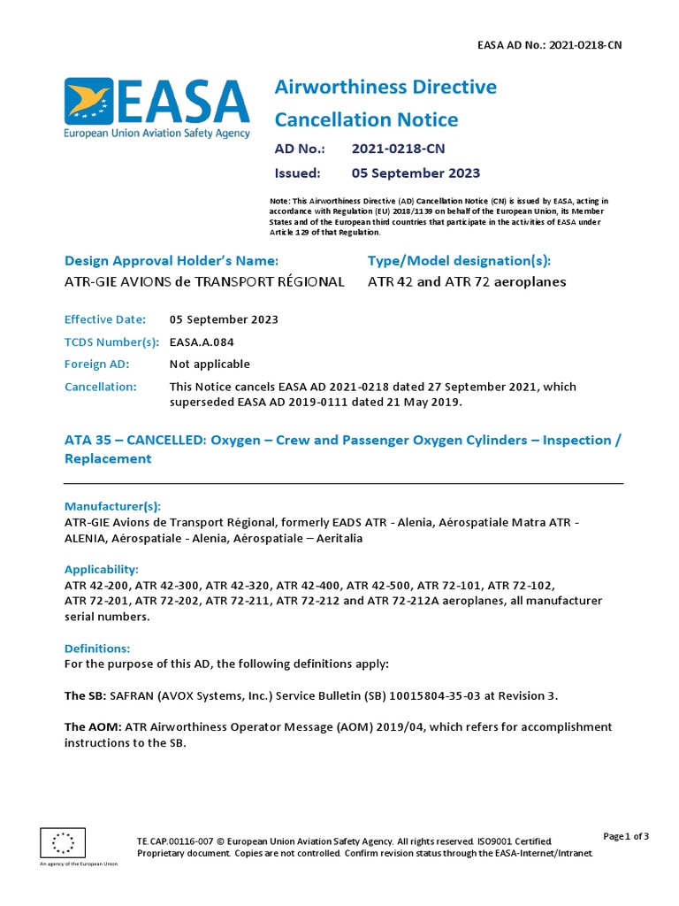 Easa Ad 2021-0218-CN 1 | PDF | Aviation | Aircraft