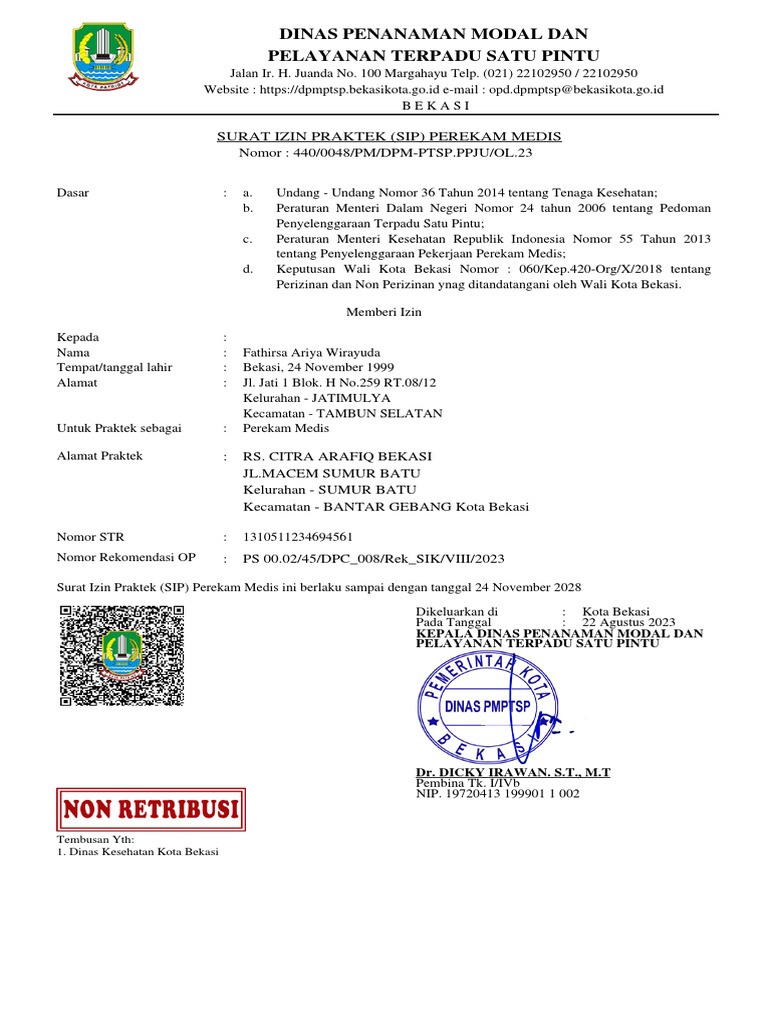 SIP Perekam Medis DPC Kota Bekasi | PDF