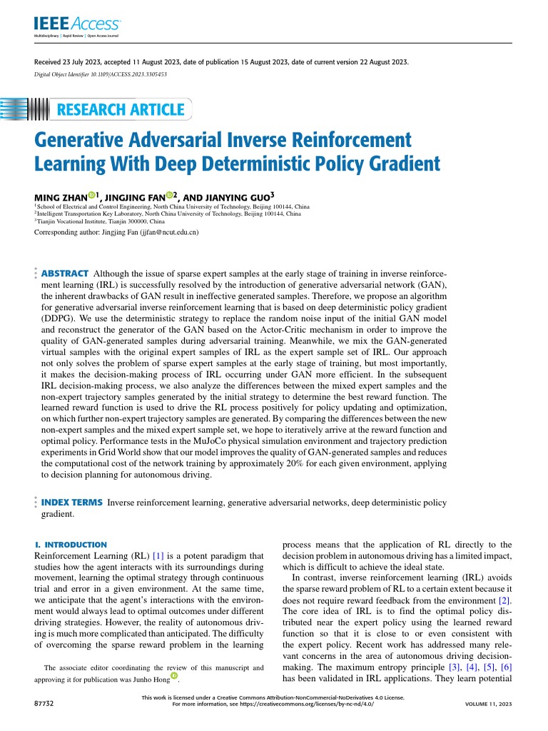 Generative Adversarial Inverse Reinforcement Learning With Deep Deterministic Policy Gradient ...