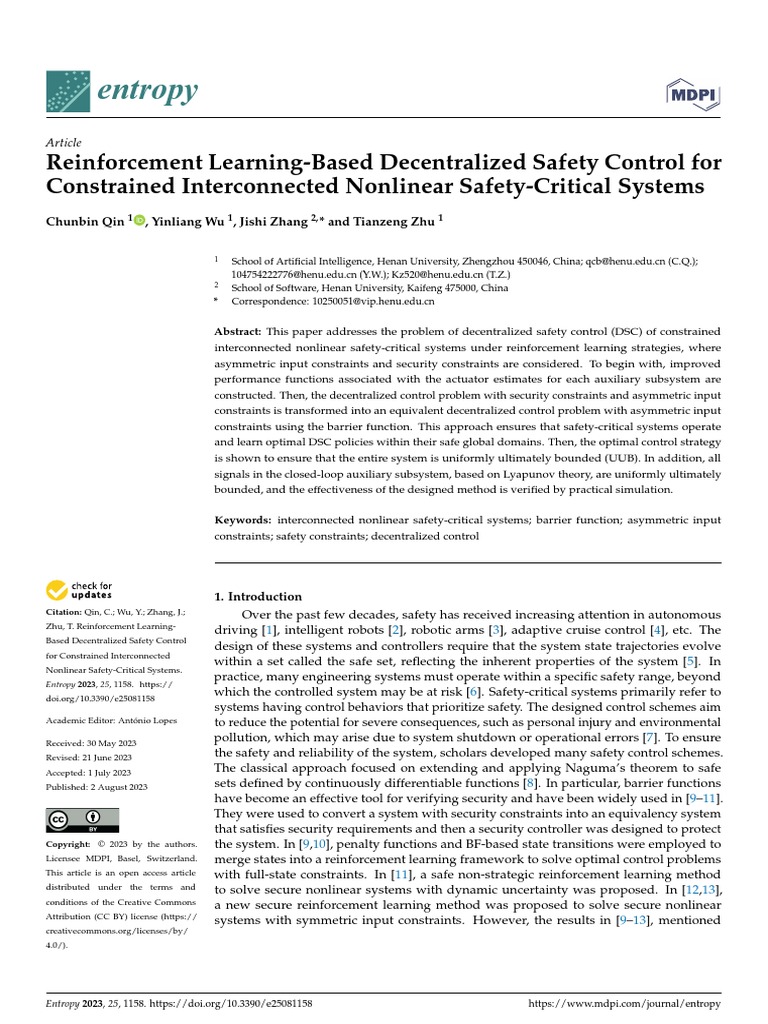 Reinforcement Learning-Based Decentralized Safety Control For ... Reinforcement Learning-Based Decentralized Safety Control For ...