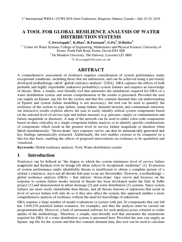 A Tool For Global Resilience Analysis of Water Distribution Systems | PDF | System | Simulation