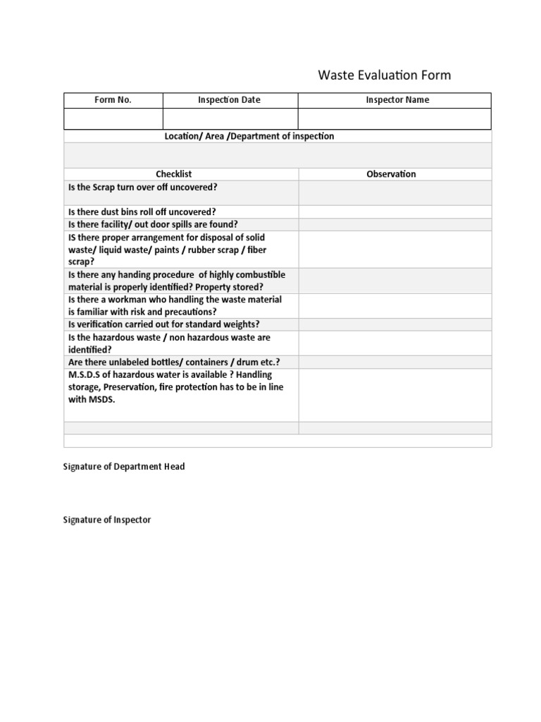 Waste Evaluation Form | PDF