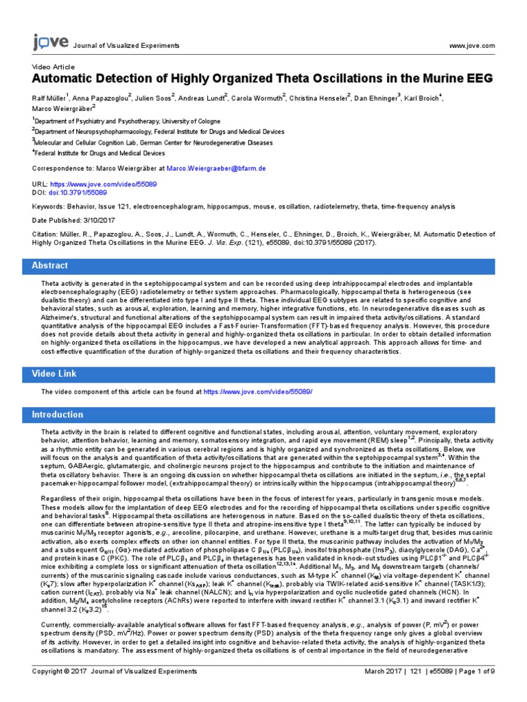 Automatic Detection Of Highly Organized Theta Oscillations In The Murine Eeg Pdf Neural