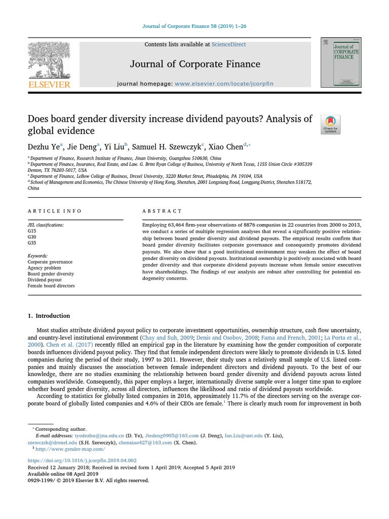 02 Does Board Gender Diversity Increase Dividend Payouts Analysis of Global Evidence | PDF ...