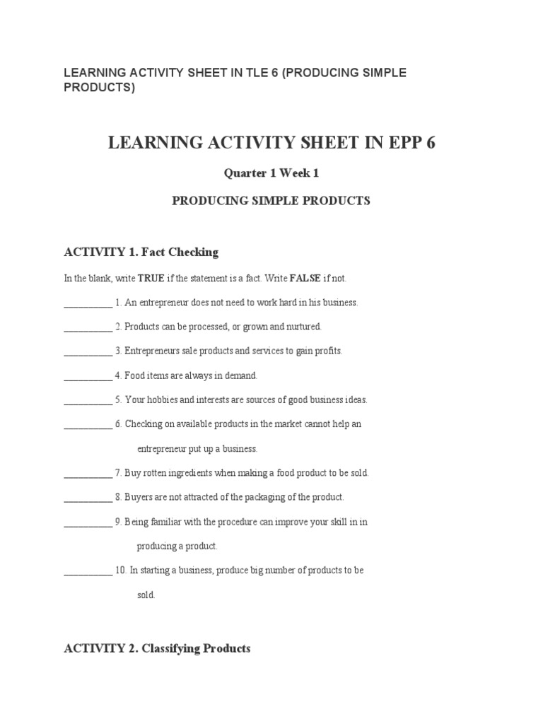 LEARNING ACTIVITY SHEET IN TLE 6 q1 | Download Free PDF | Food And Drink