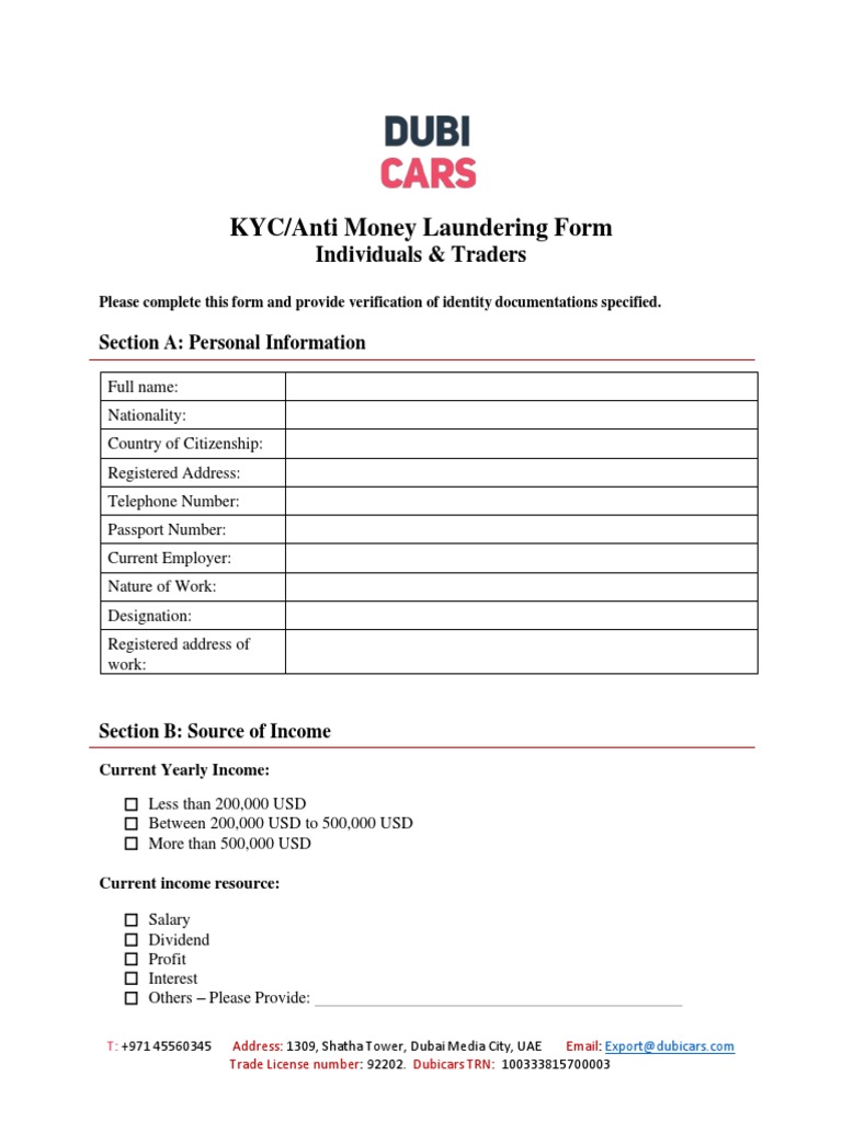 AML Form - Dubicars | PDF | Business | Finance & Money Management